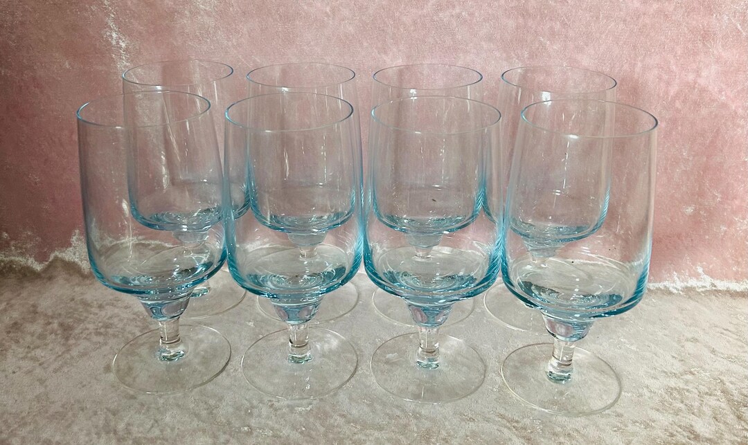 8 Sasaki Harmony Icy Azure Blue Collette Hand Blown Wine/juice Glasses ...