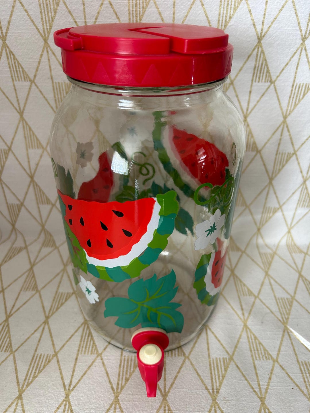 Vintage Watermelon Glass Gallon Drink Dispenser Sun Tea/lemonade - Etsy