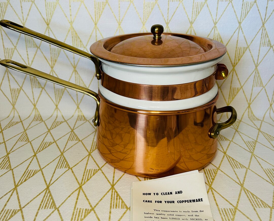 Vintage Copper & Porcelain Double Boiler Korea Like New - Etsy