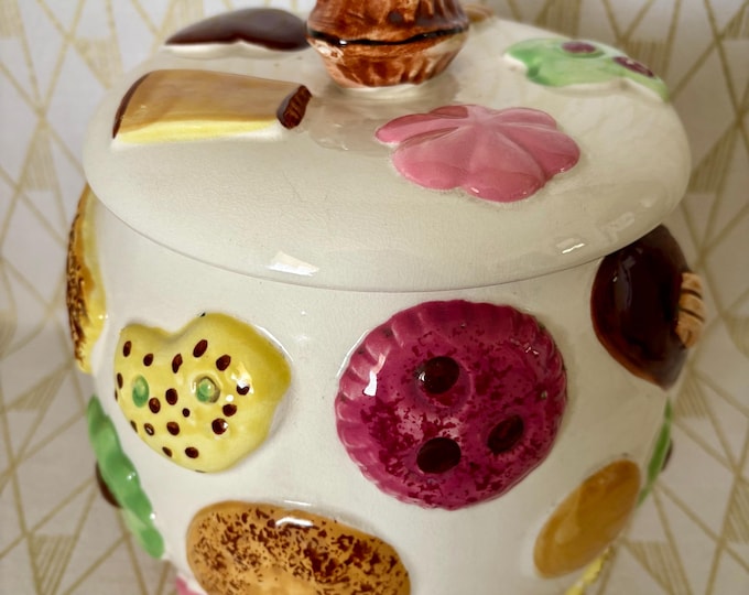 Vintage 1950 Cookies All Over Cookie Jar Ceramics Japan Walnut Lid - Etsy