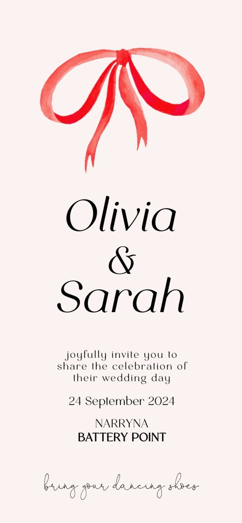 Red Bow Editable Wedding Invitation - Etsy