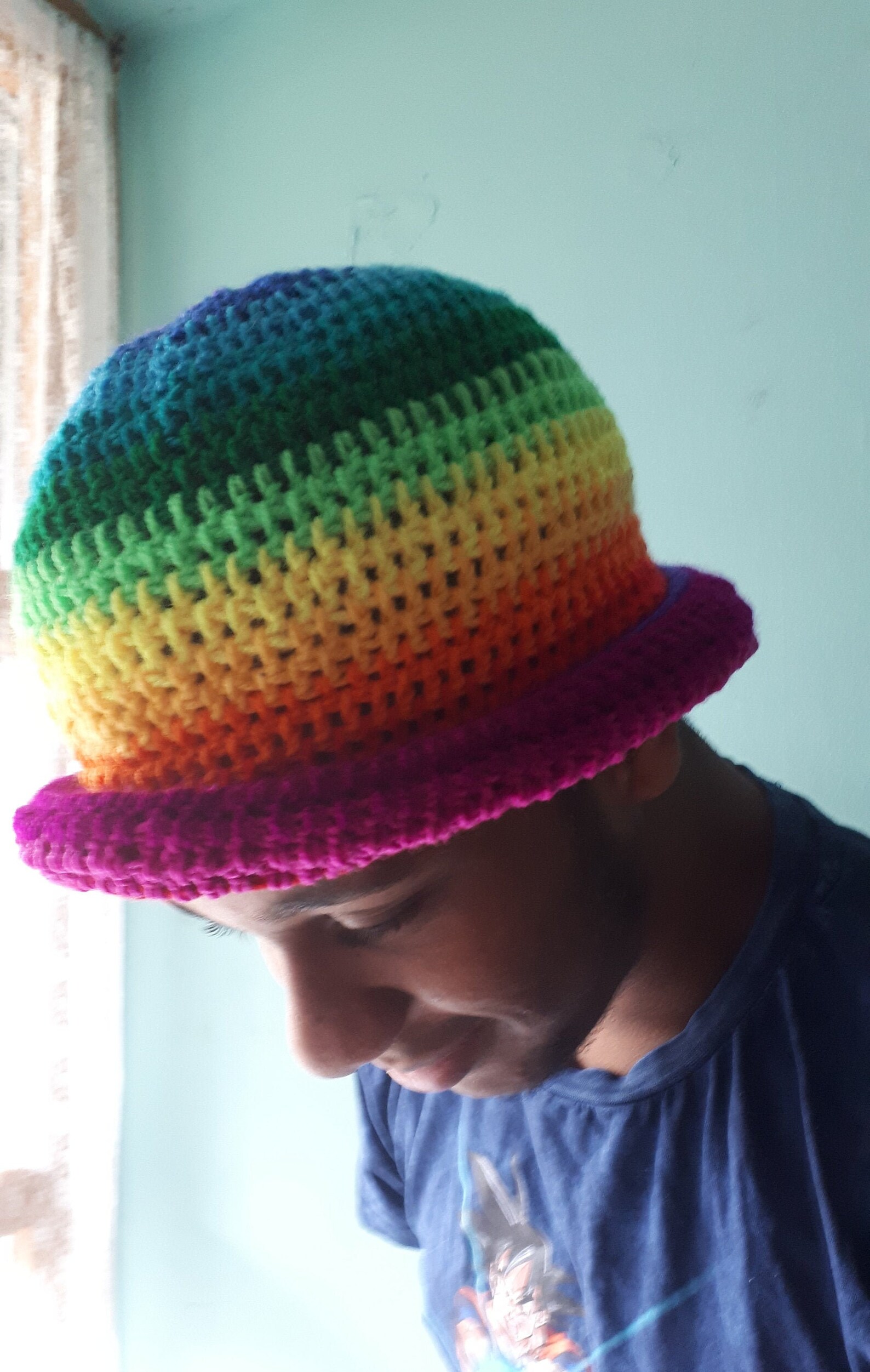 Crocheted Rainbow Bucket Hat Multi Coloured Striped Boho Hippy | Etsy