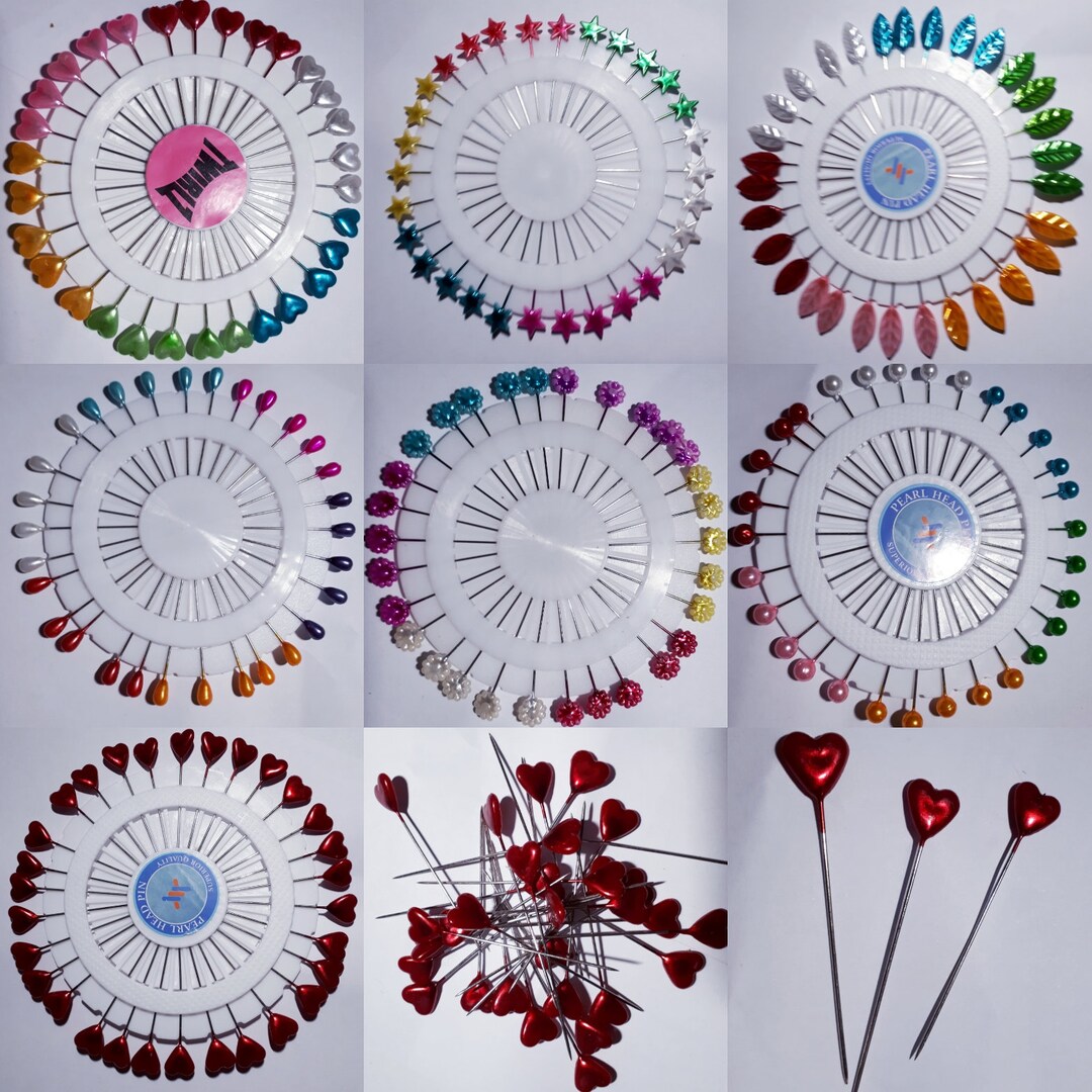 30 Dressmakers Pins, 2 Inch, Silver Metal Heart Leaf Star Flower ...