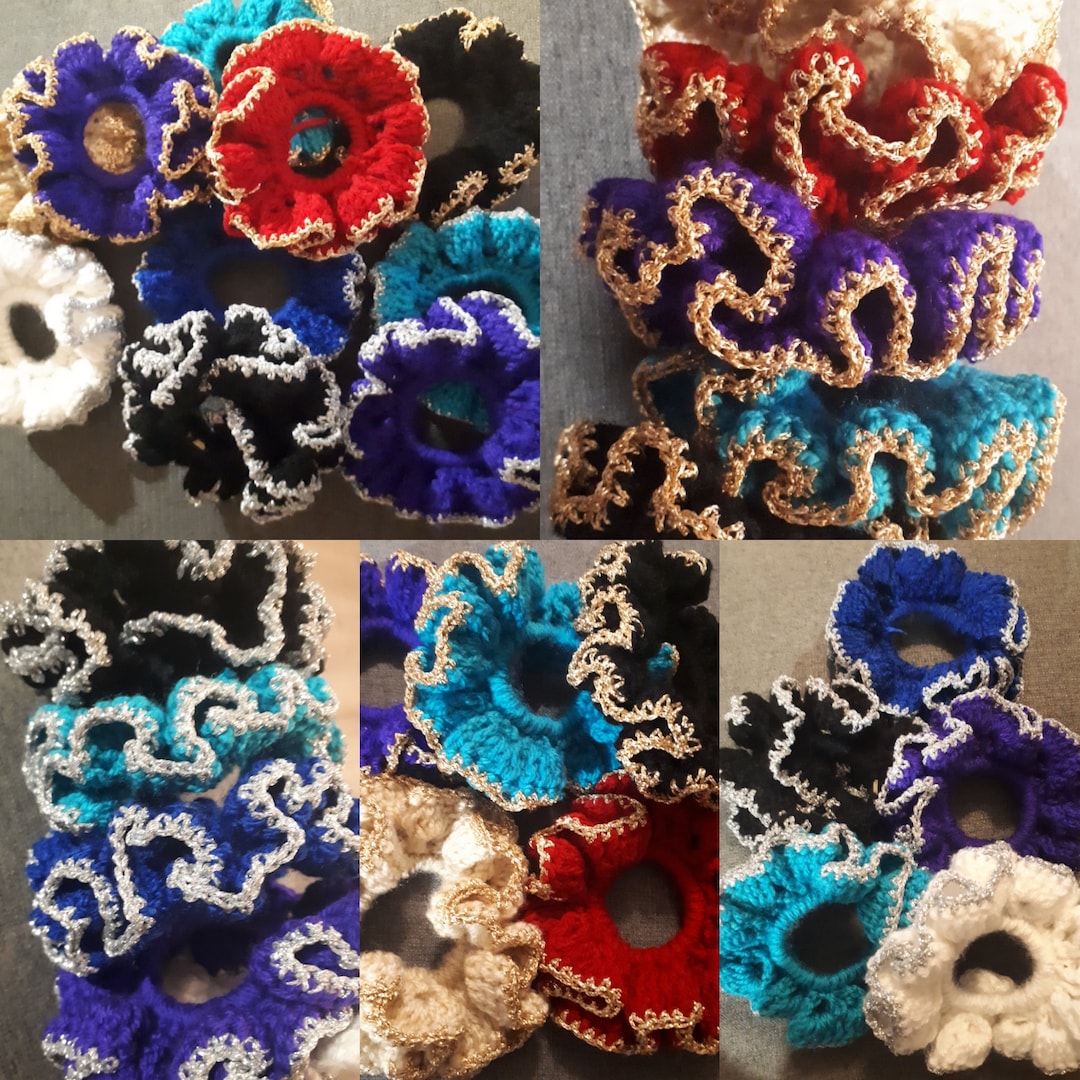 Crocheted Ruffle Hair Scrunchies Gold Silver Trim Elasticated - Etsy