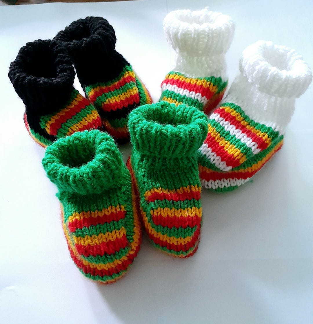 Hand Knitted Rasta Baby Booties Jamaica Ethiopia Reggae Rastafarian ...