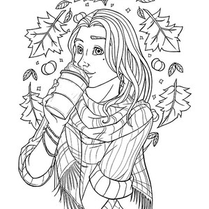 Pumpkin Spice Girl, Fall Autumn Coloring Page | Digital, Printable ...