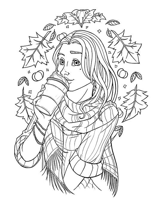 Pumpkin Spice Girl, Fall Autumn Coloring Page | Digital, Printable ...