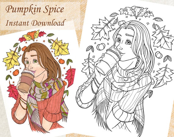 Pumpkin Spice Girl Fall Autumn Coloring Page Digital - Etsy