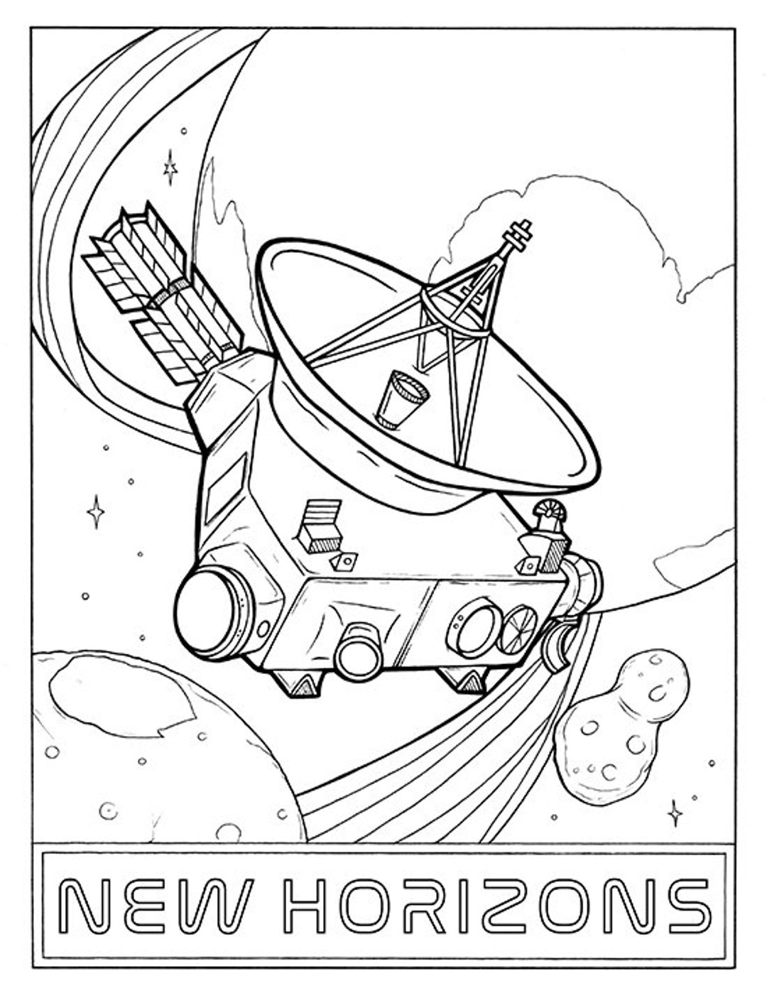New Horizons Probe and Pluto Heart, A Space Coloring Page of Pluto and ...