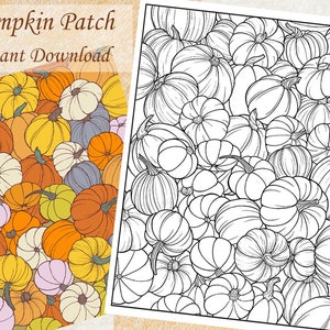 Pumpkin Patch, Fall Autumn Coloring Page for Kids and Adults | Digital ...