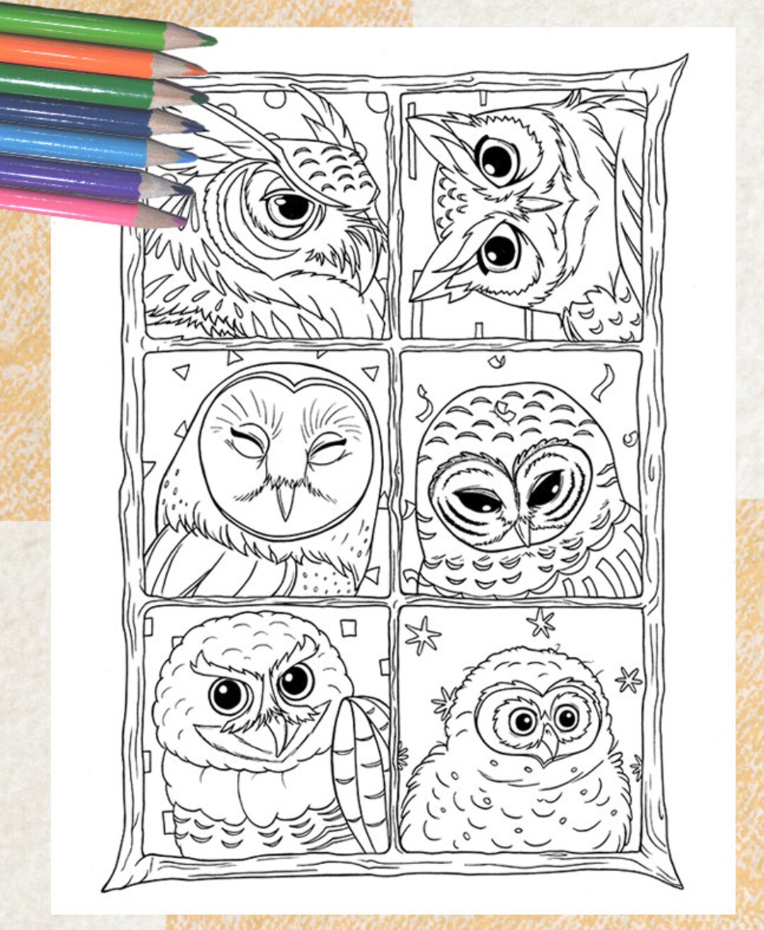 Lots of Owls, A Fun Nature and Animals Coloring Page for Adults and ...