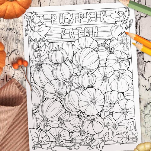 Pumpkin Patch II Fall Autumn Coloring Page for Kids and - Etsy