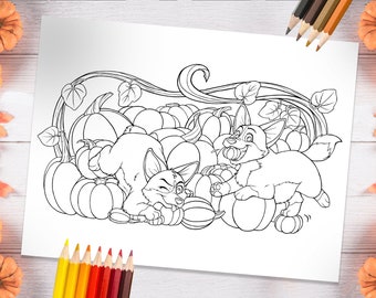 Pumpkin Patch, Fall Autumn Coloring Page for Kids and Adults Digital ...