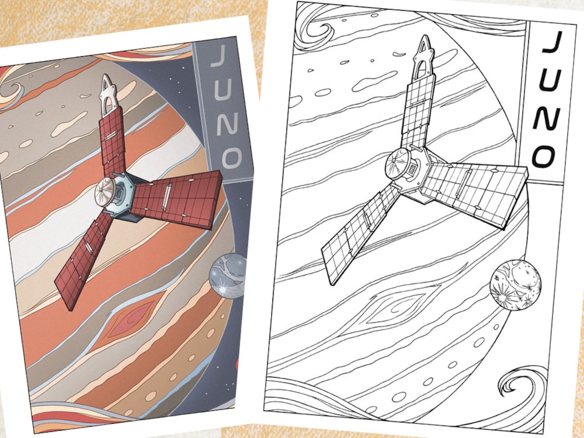 Juno Spacecraft Orbiting Jupiter - A Space Science Coloring Page for ...