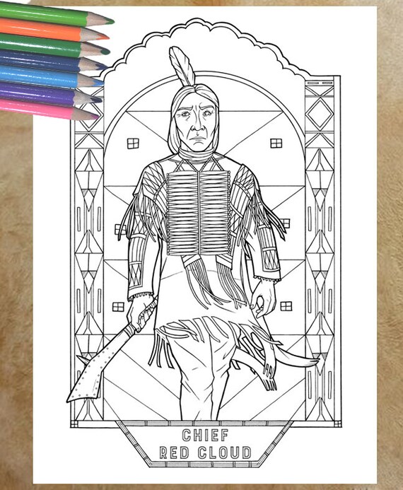 Chief Red Cloud Native American Coloring Page for Teens and | Etsy