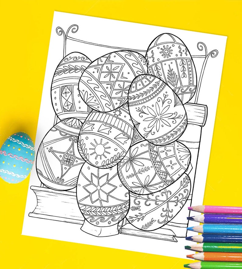 Pysanka Ukrainian Easter Eggs, Hand-drawn Printable Coloring Page for ...
