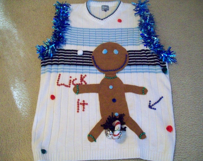 Ugly Christmas Sweater Men 3xl Gingerbread Man Lick It Funny Naughty ...