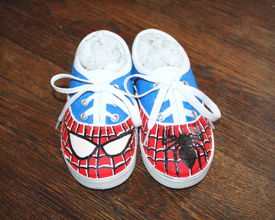 Hand Painted Spiderman Inspired Shoes (customized) - Etsy
