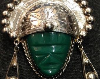 Aztec jade brooch | Etsy