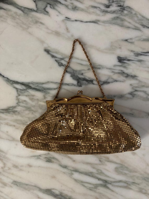 SOLDWhiting David Purse, Gold Clutch, 1940's mesh bag… - Gem