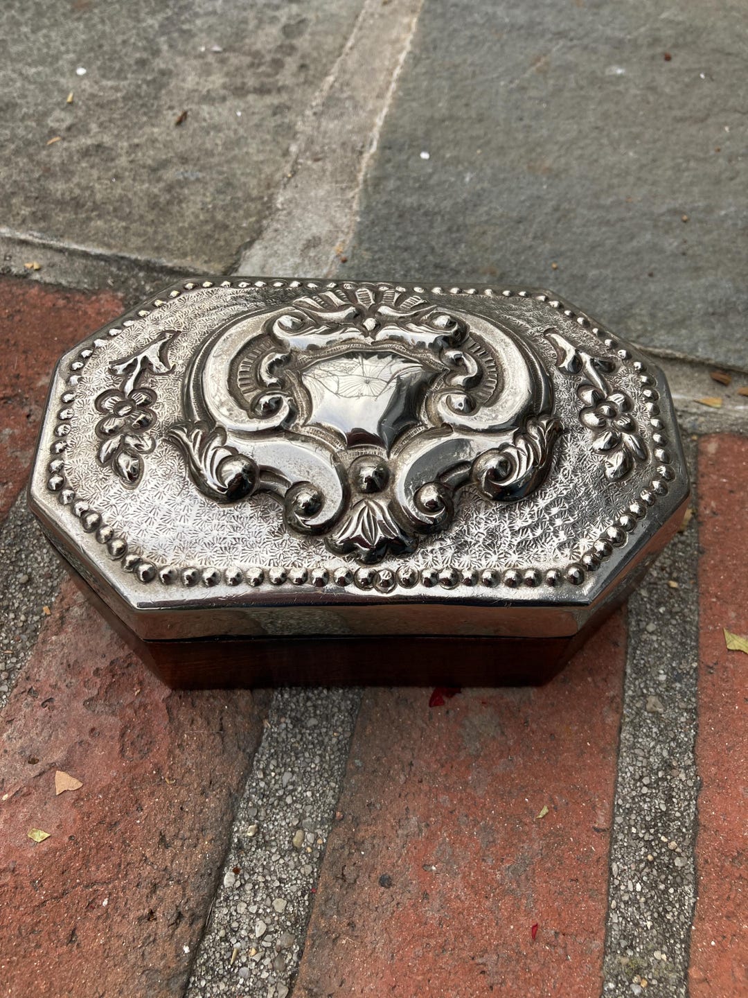 Mens Jewelry Box, Vintage Wood Box, Silver Relief Top, Trinket Box ...