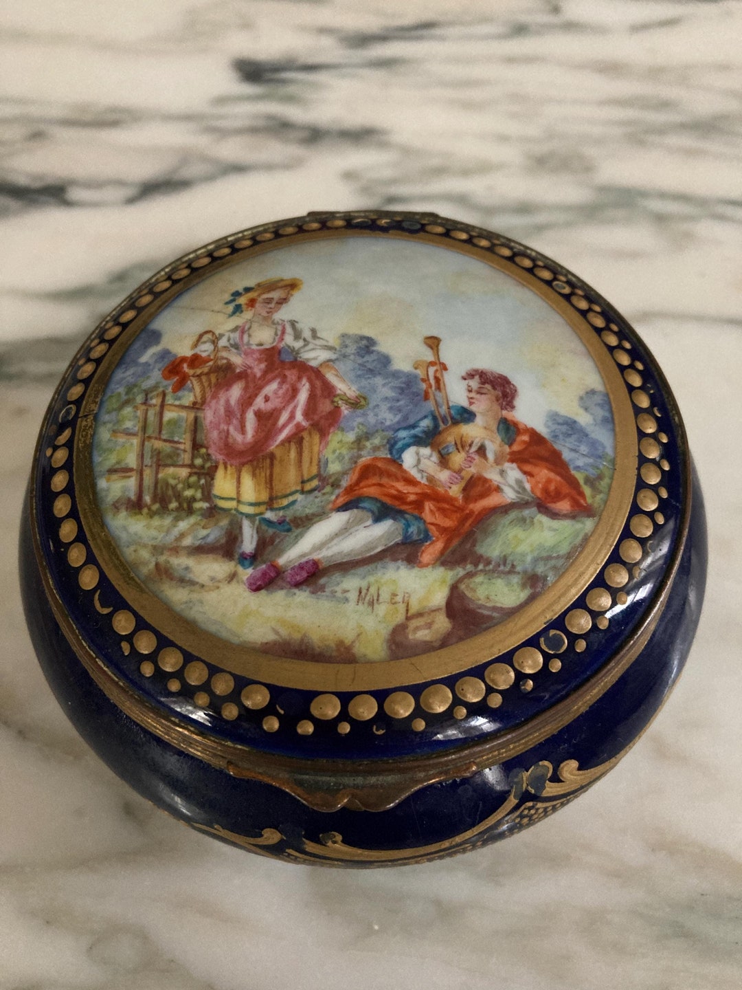 Antique Sèvres Porcelain Trinket Box, 18th Century, Cobalt Blue, Gold ...