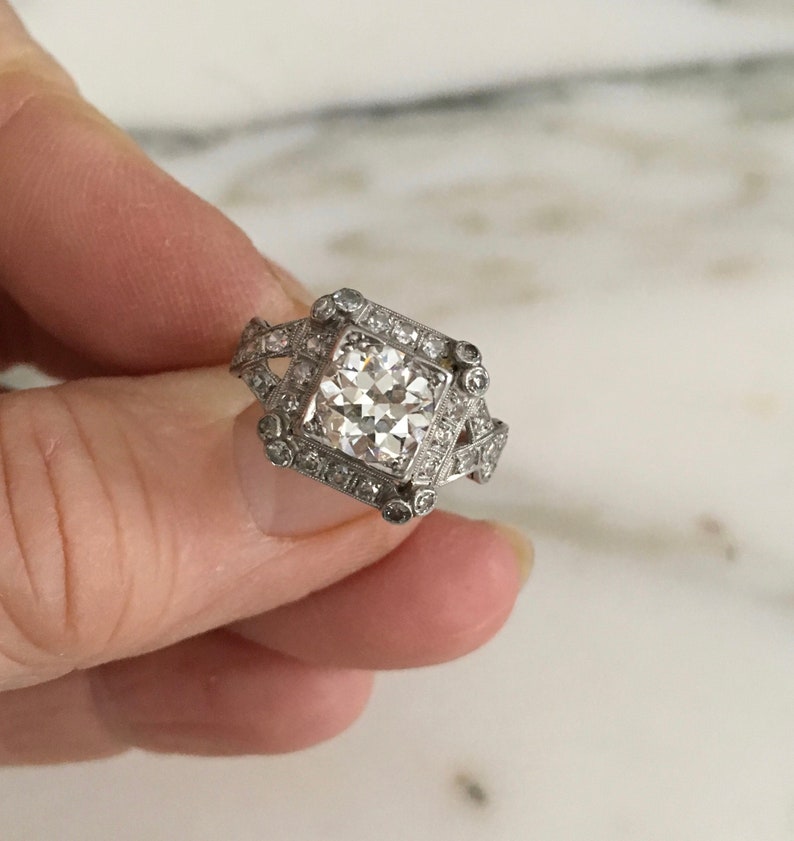 Antique Deco Diamond Engagement Ring Platinum Setting | Etsy