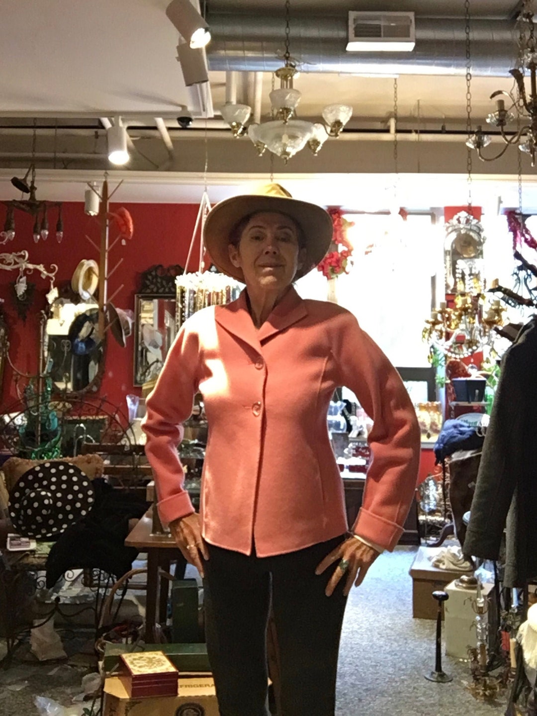 Carol Little Pink Wool Jacket: Vintage 90s Crystal Button Dolman Sleeve ...