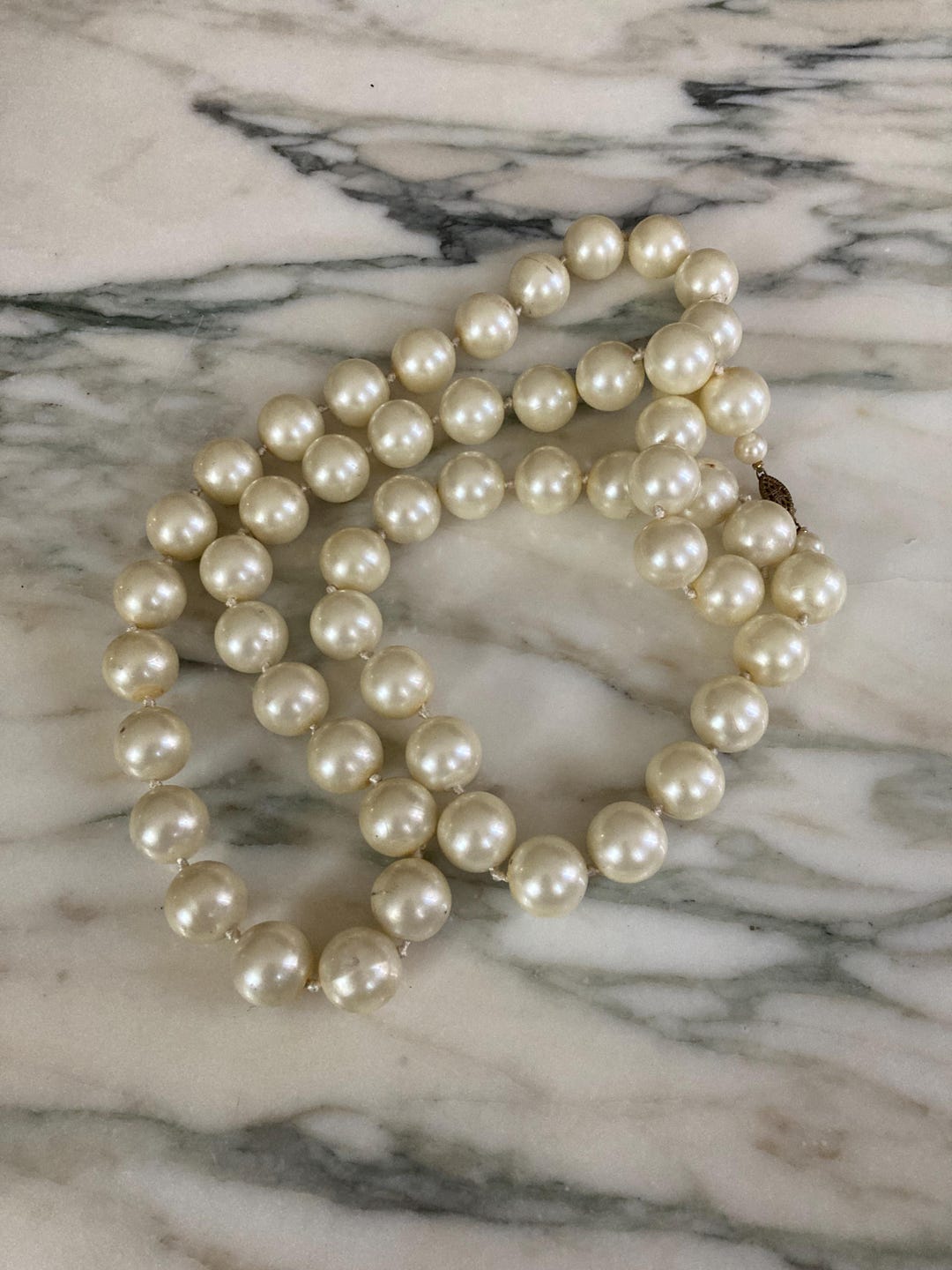 Hand Knot Pearls, 42 Inch Pearls, Long Necklace, Cream Faux Pearls ...