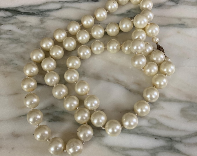 Hand Knot Pearls, 42 Inch Pearls, Long Necklace, Cream Faux Pearls ...