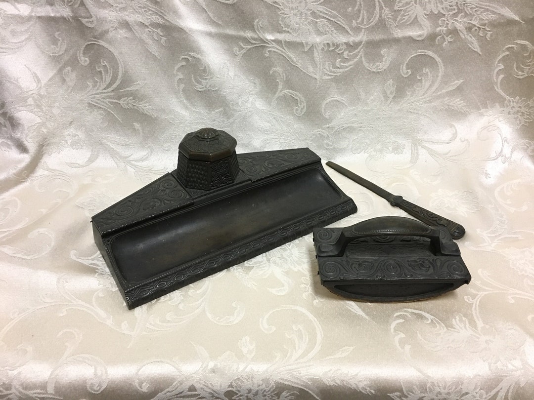 Bronze Inkwell, Victorian Ornate Inkwell, Fancy Ink Blotter, Antique ...