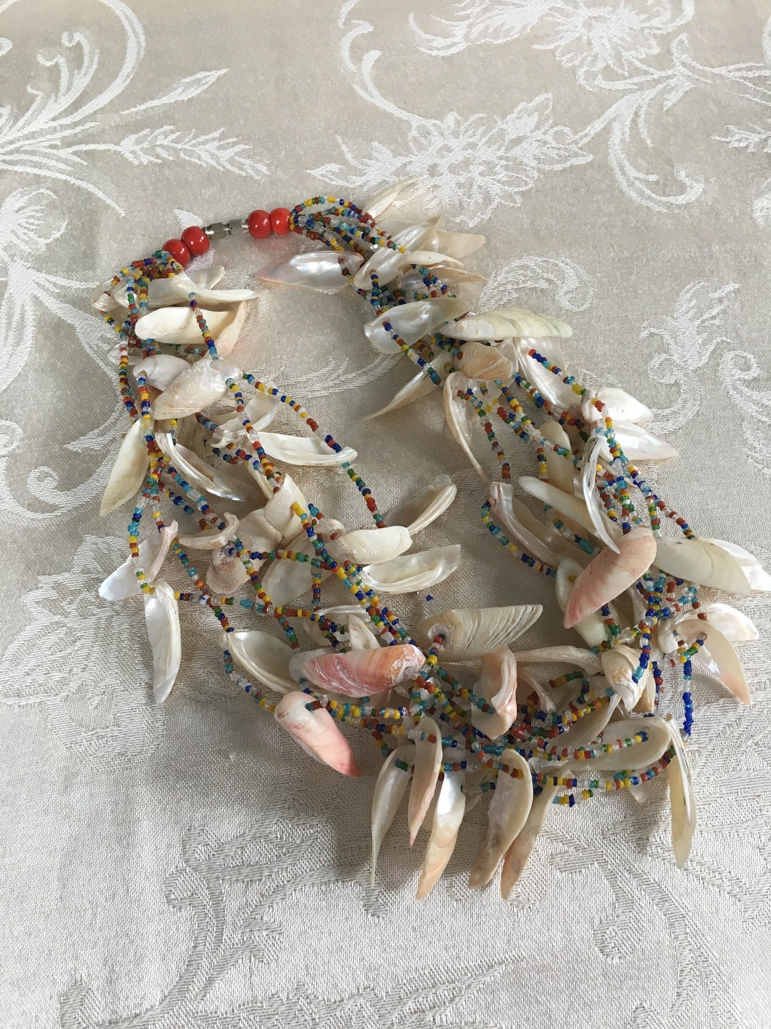 Sea Shell Necklace, Handmade Shell Choker, Multil Strand Choker,pastel Color,beaded Shell ...