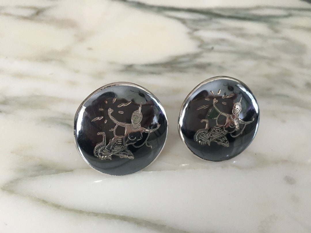 Siam Cufflinks, Sterling Siam, 1940's Niello, Sterling Silver Cufflinks ...