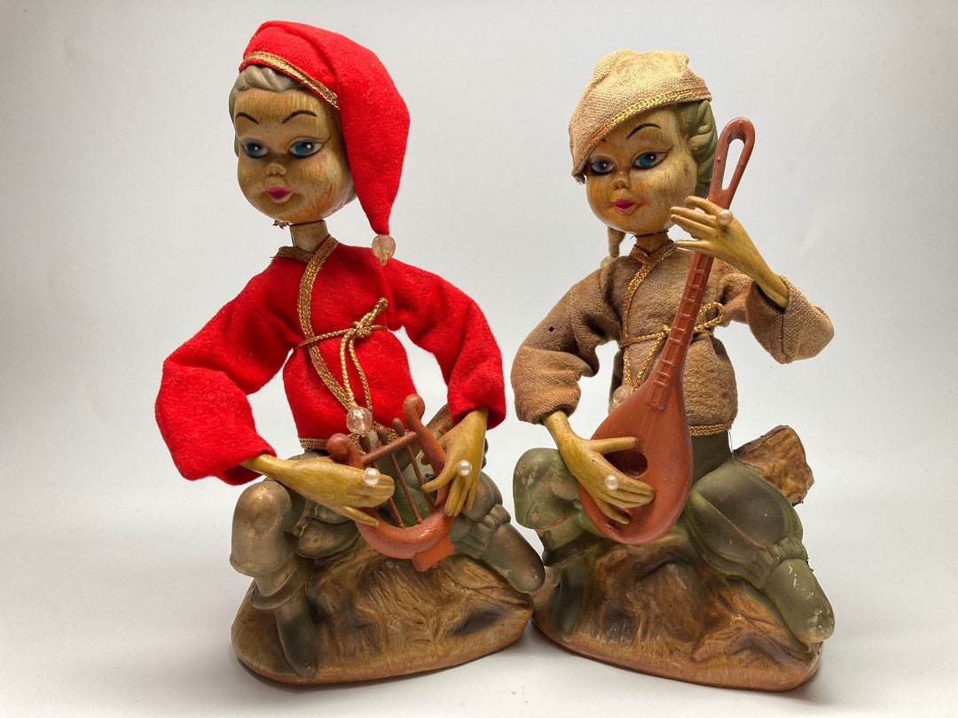 European Folk Art Musicians, Mandolin and Harp Players, Desk Decor - Etsy