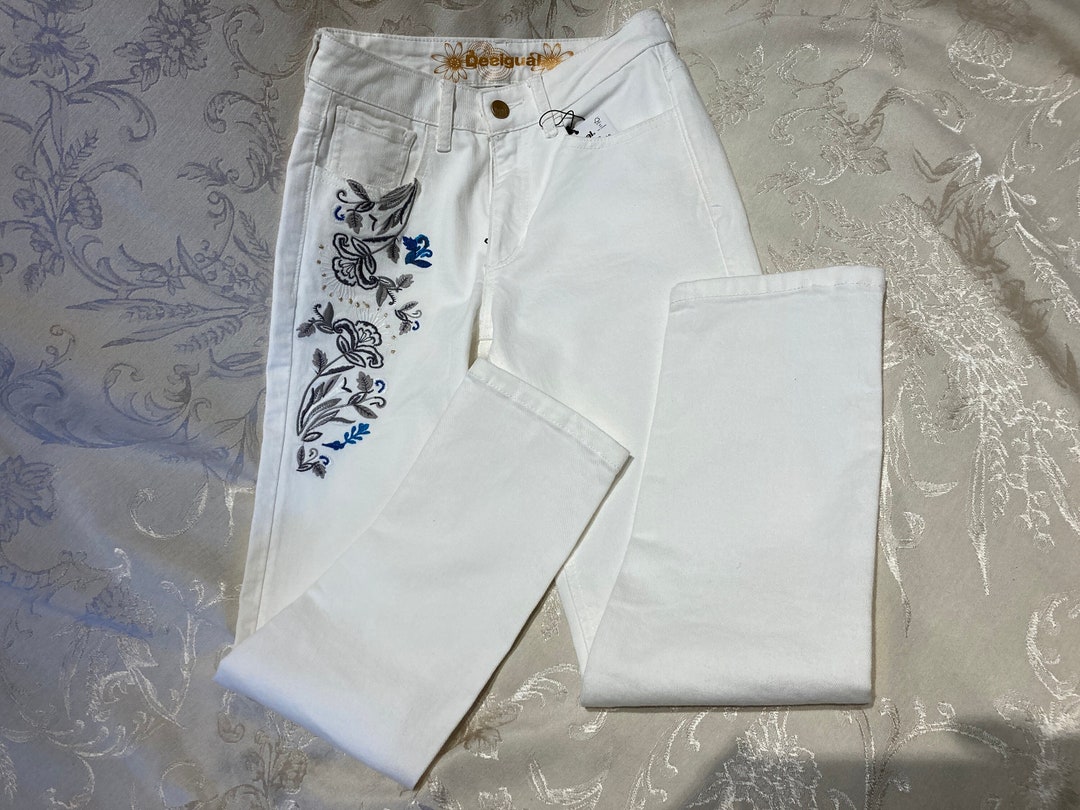 White Jeans, Desigual Pants White Embroidered Jeans - Size 24 - Never ...