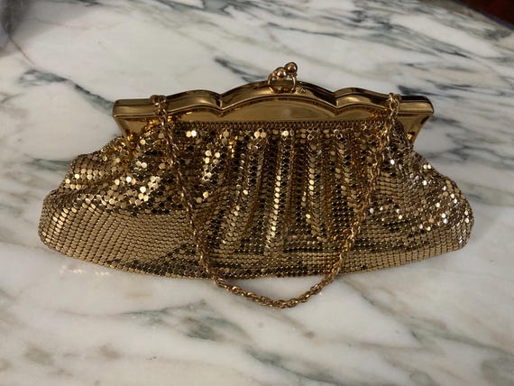 SOLDWhiting David Purse, Gold Clutch, 1940's mesh bag… - Gem