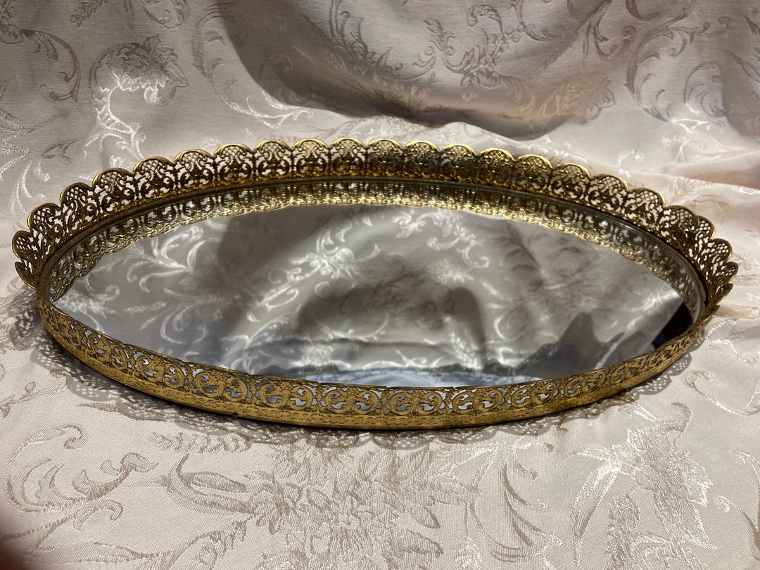 Filigree Mirror Tray, Oval Mirror Tray, Brass Mirror Tray, Dresser Tray ...