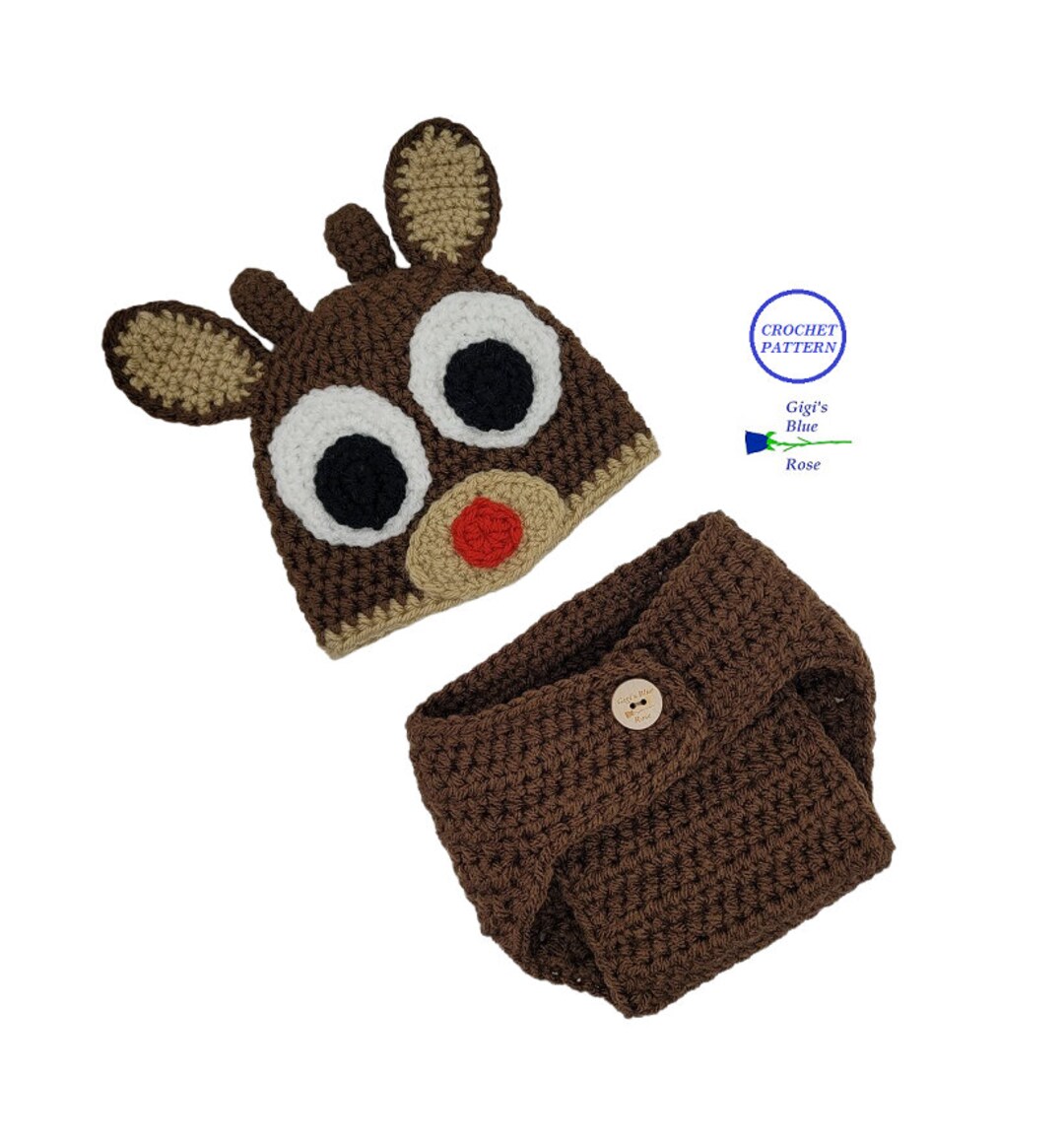 CROCHET Pattern/newborn Rudolph Beanie and Diaper Cover Pattern/pdf ...