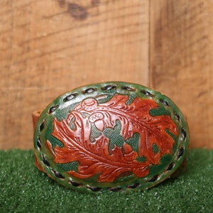 Sz. 30 | Vintage 80's AL STOHLMAN Hand Tooled Painted Green & Brown ...
