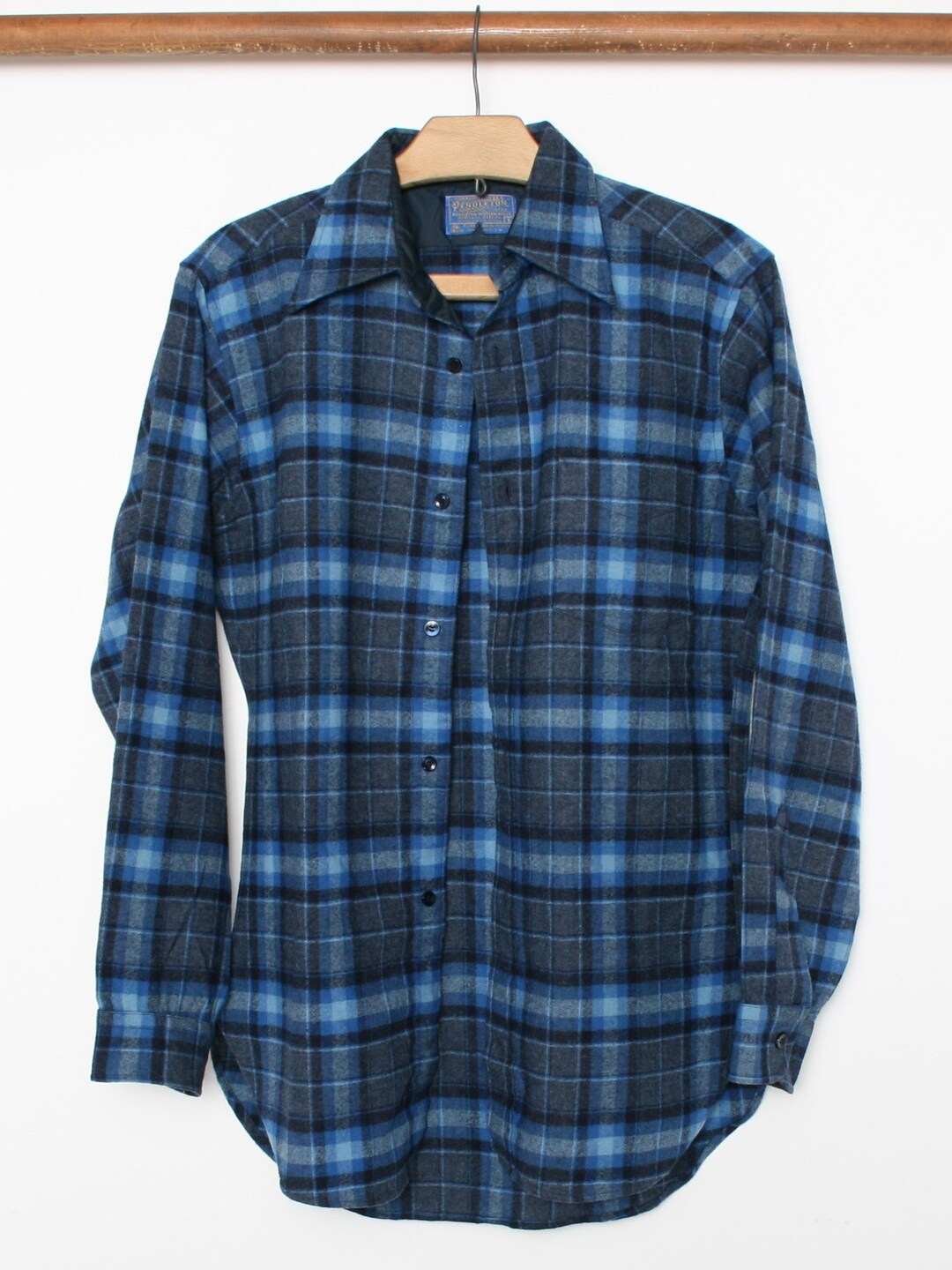 Men's S Vintage PENDLETON Blue Plaid Wool Shirt W/single - Etsy