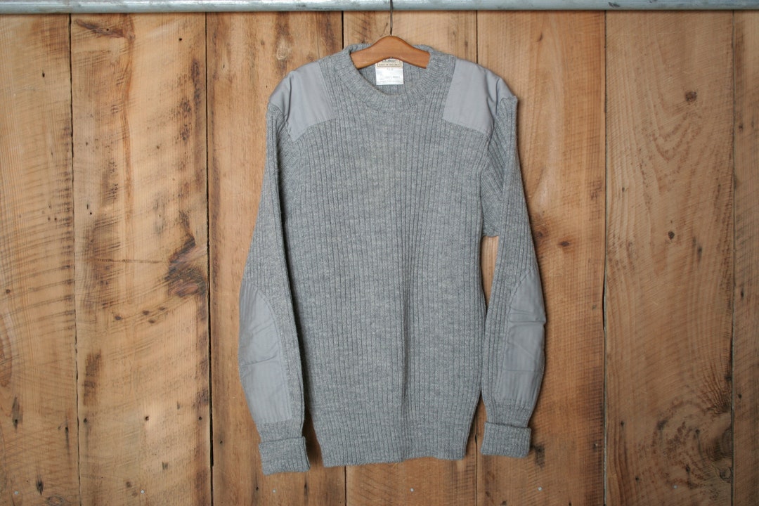 Sz. XL (fits Large) | Vintage L.L. BEAN Gray 100% Wool Crewneck Commando Sweater W/shoulder ...