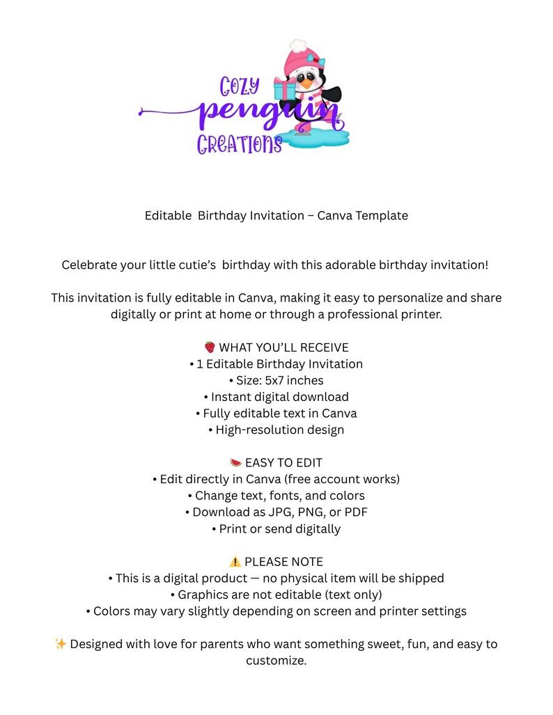 Unicorn Birthday Invitation: Editable Canva Template (digital Download ...