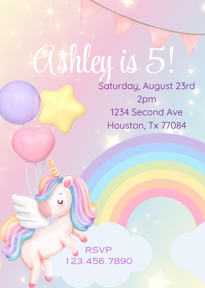 Unicorn Birthday Invitation: Editable Canva Template (digital Download ...