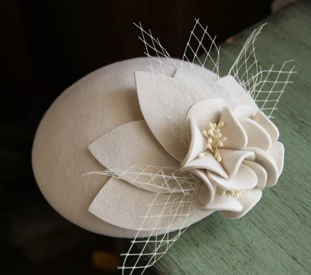 Women Fascinator Wool Felt Pill Box Hat Party Wedding Marriage Flower ...