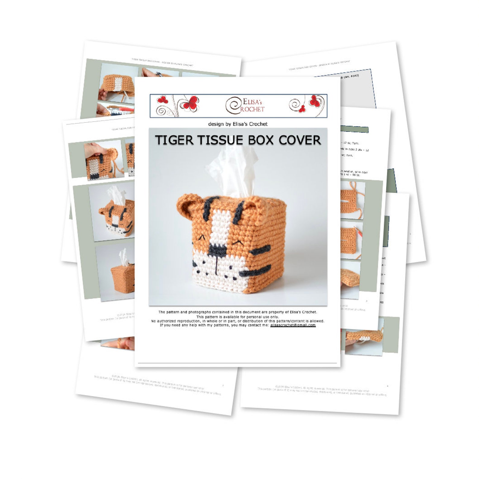 CROCHET PATTERN TIGER Tissue Box Cover/ Holiday / Christmas / Animal ...