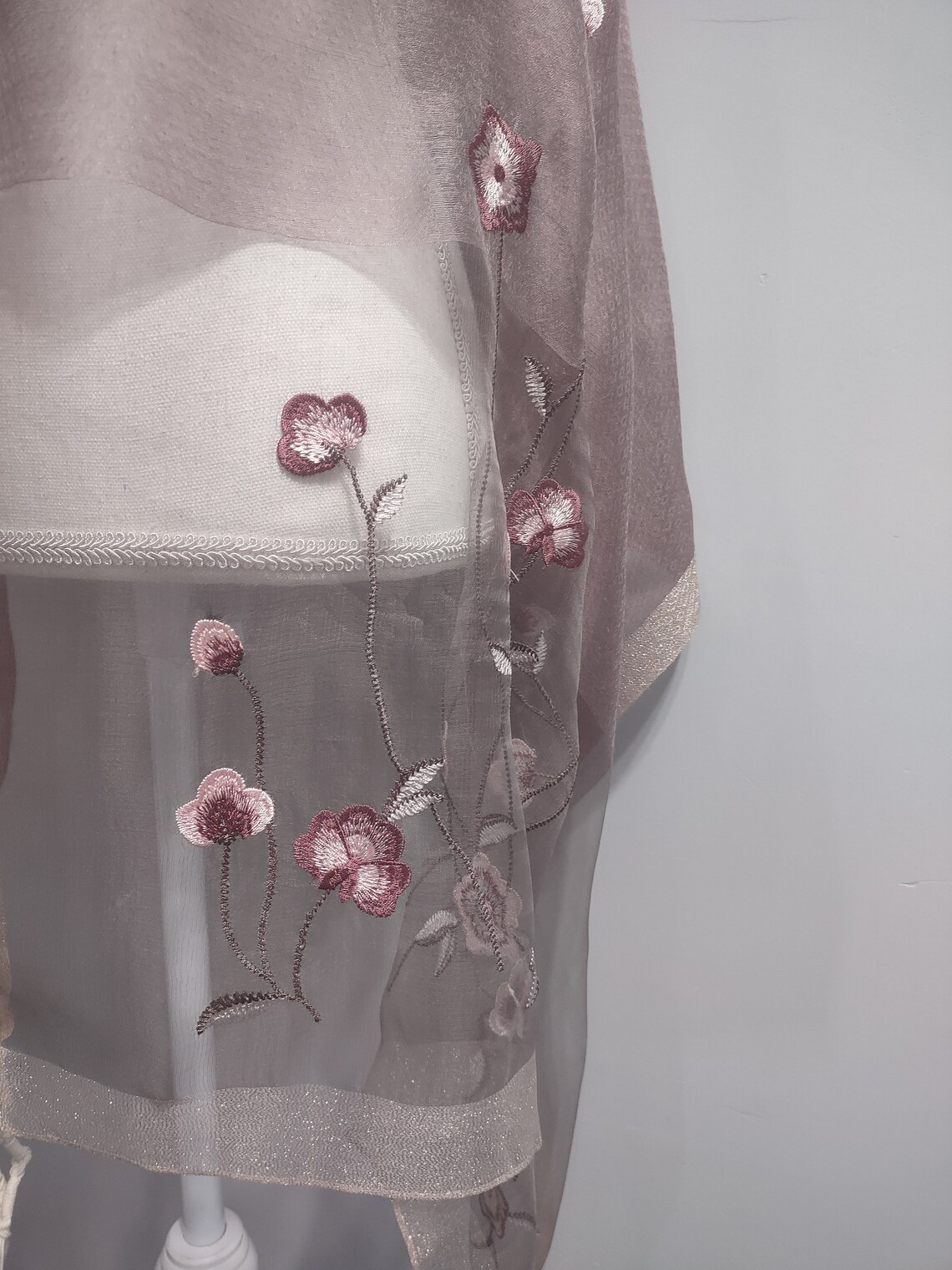 Tallit in Sheer Rose Gold With Embroidered Pink-purple Flowers - Etsy