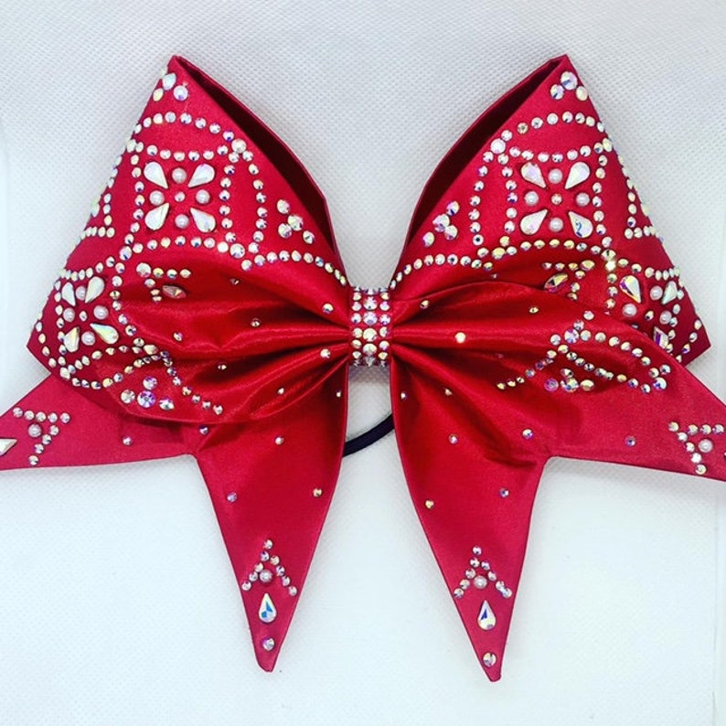 Satin Sewn Cheer Bow With AB Crystals and Pearl Accents - Etsy