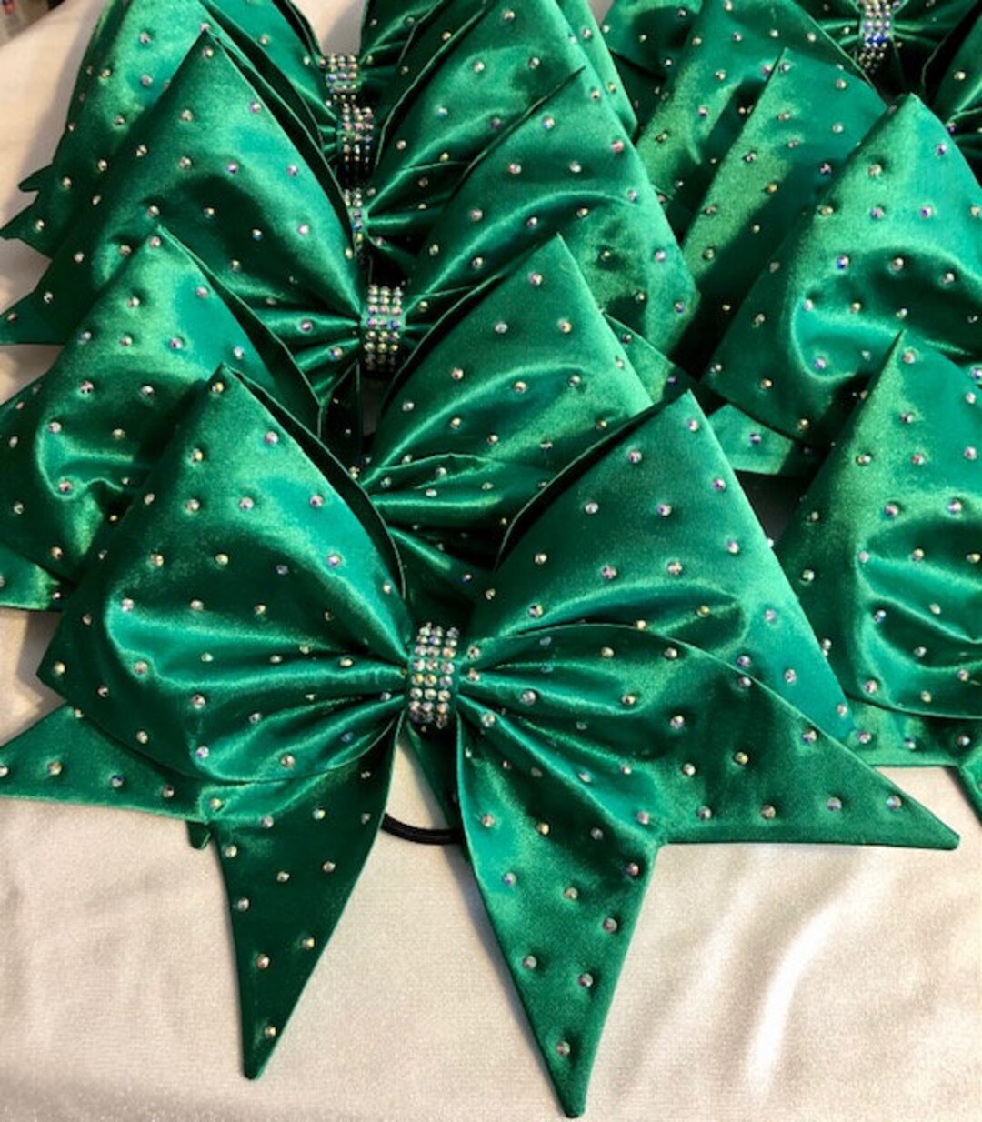 Satin Sewn Cheer Bow With Scattered AB Crystal in Your Color Choice - Etsy