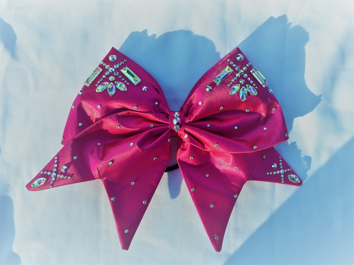 Fuchsia Pink Hand Sewn Cheer Bow With AB Crystals and Jewels - Etsy