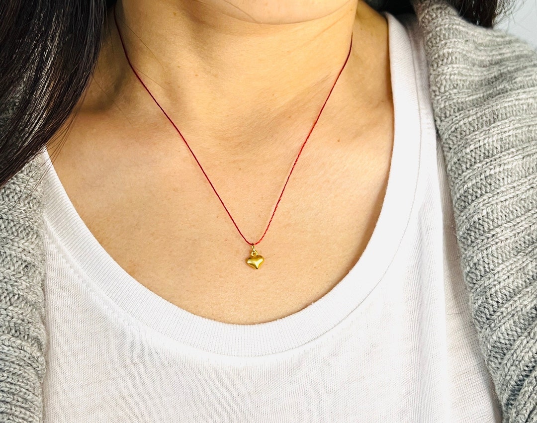 Gold or Silver Tiny HEART Wish String NECKLACE or BRACELET- Simple ...